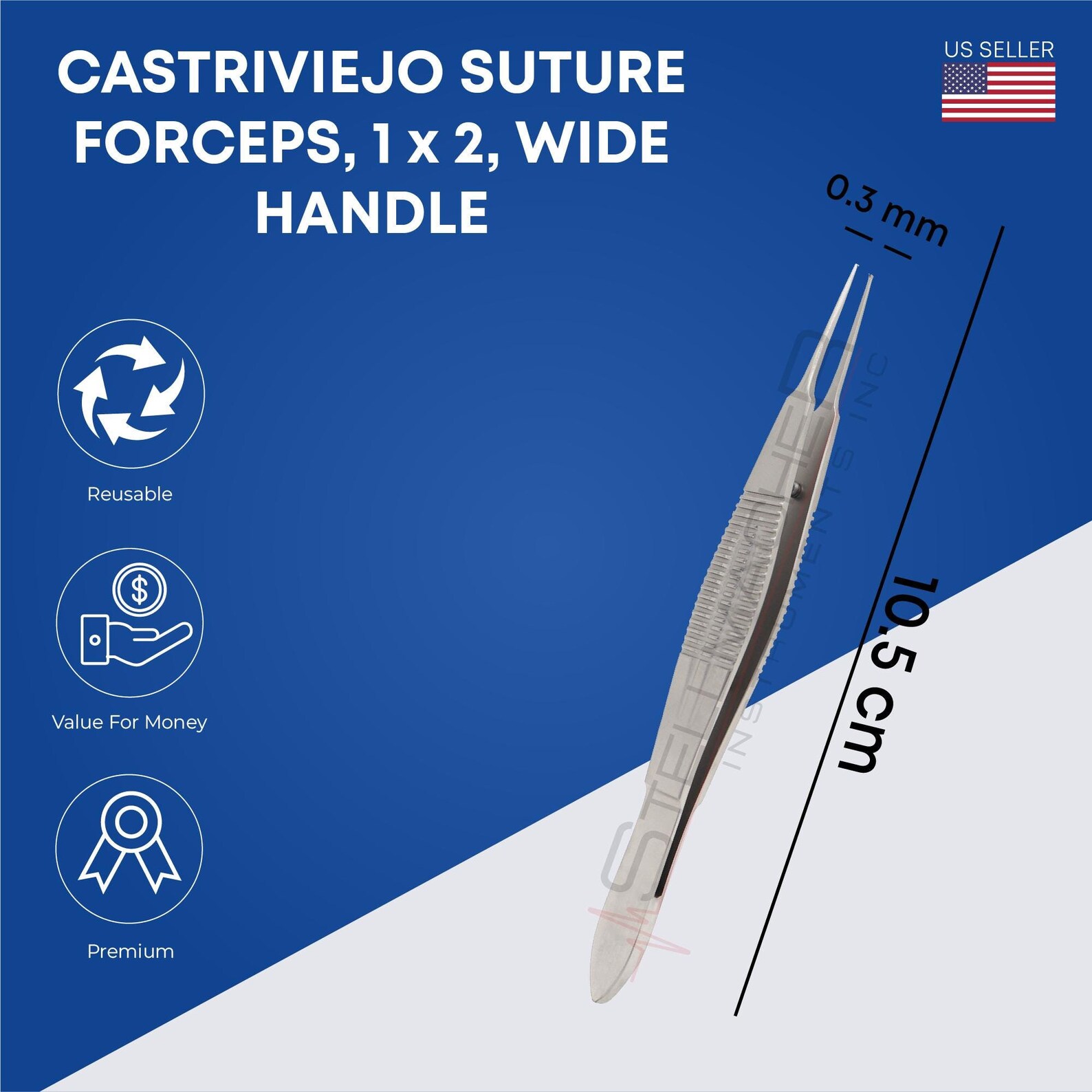 Castroviejo Suture Forceps 1 X 2 Teeth 0.3mm Wide Handle Overall Length ...