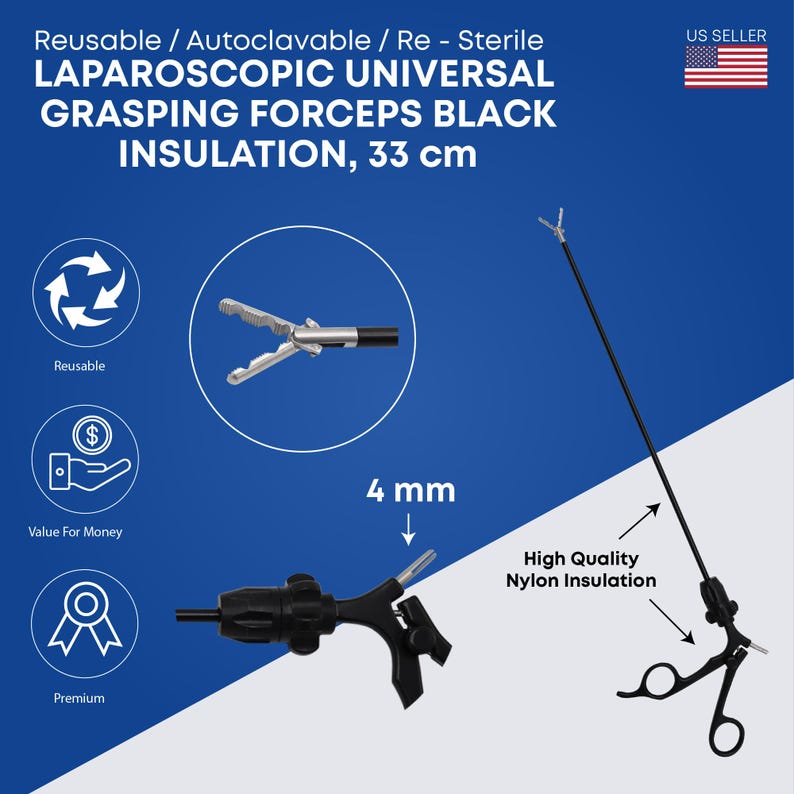 Laparoscopic Universal Grasping Forceps Black Insulated 33 Cm Length ...