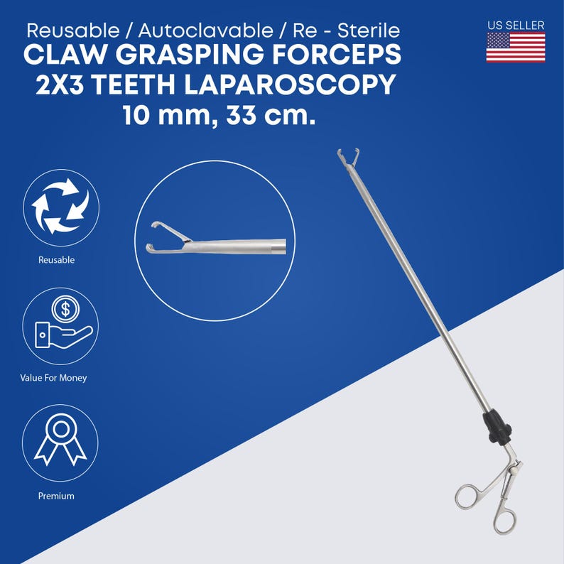 Claw Grasping Forceps 2x3 Teeth Laparoscopy 10 Mm 33 Cm Length Premium ...