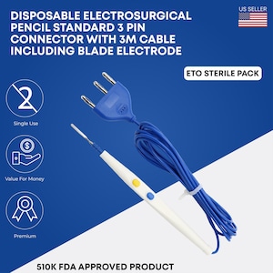 Diathermy ESU Cautery Disposable Electrosurgical Pencil Standard 3 Pin Connector With 3M Cable ...