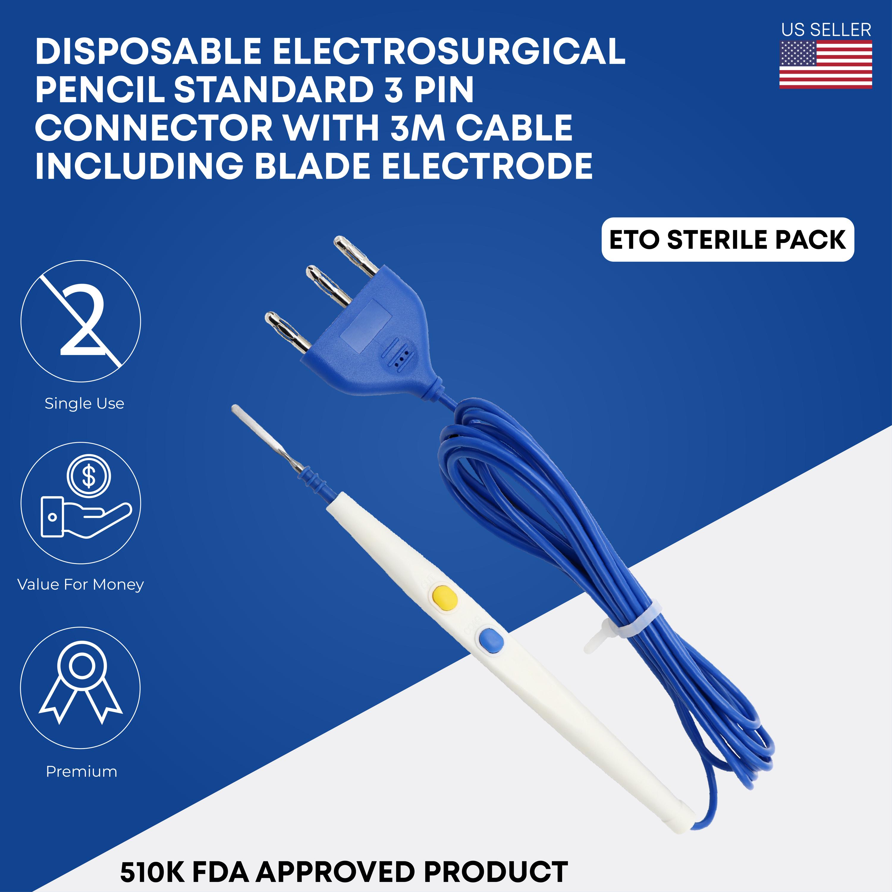 Diathermy ESU Cautery Disposable Electrosurgical Pencil Standard 3 Pin ...