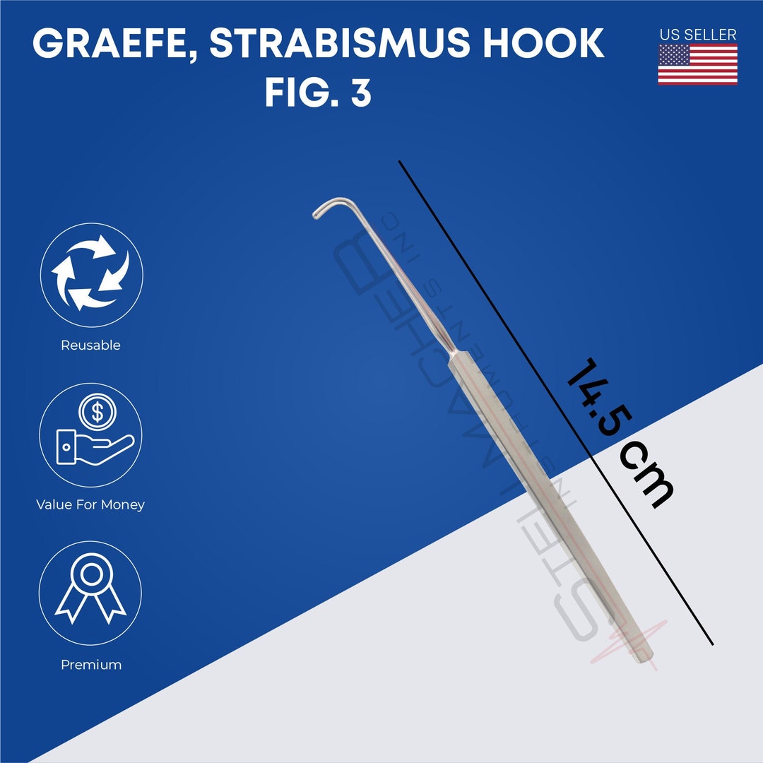 Graefe Strabismus Hook Fig 3 Overall Length 14.5 Cm Curved Hook Premium Ophthalmic Surgical ...