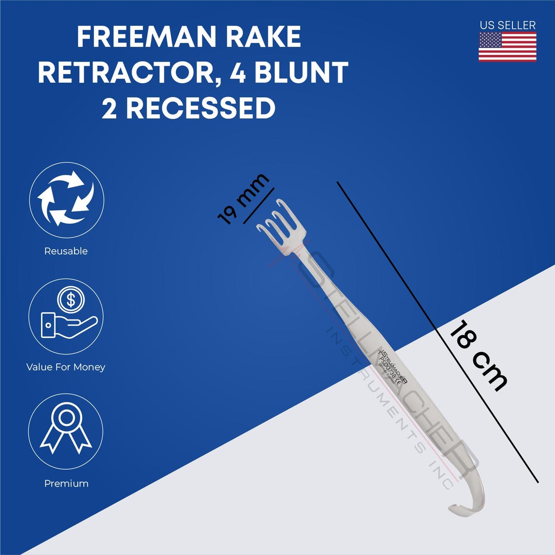 FREEMAN RAKE Surgical Retractors Premium 4 Blunt 2 Recessed Blade 19 Mm ...