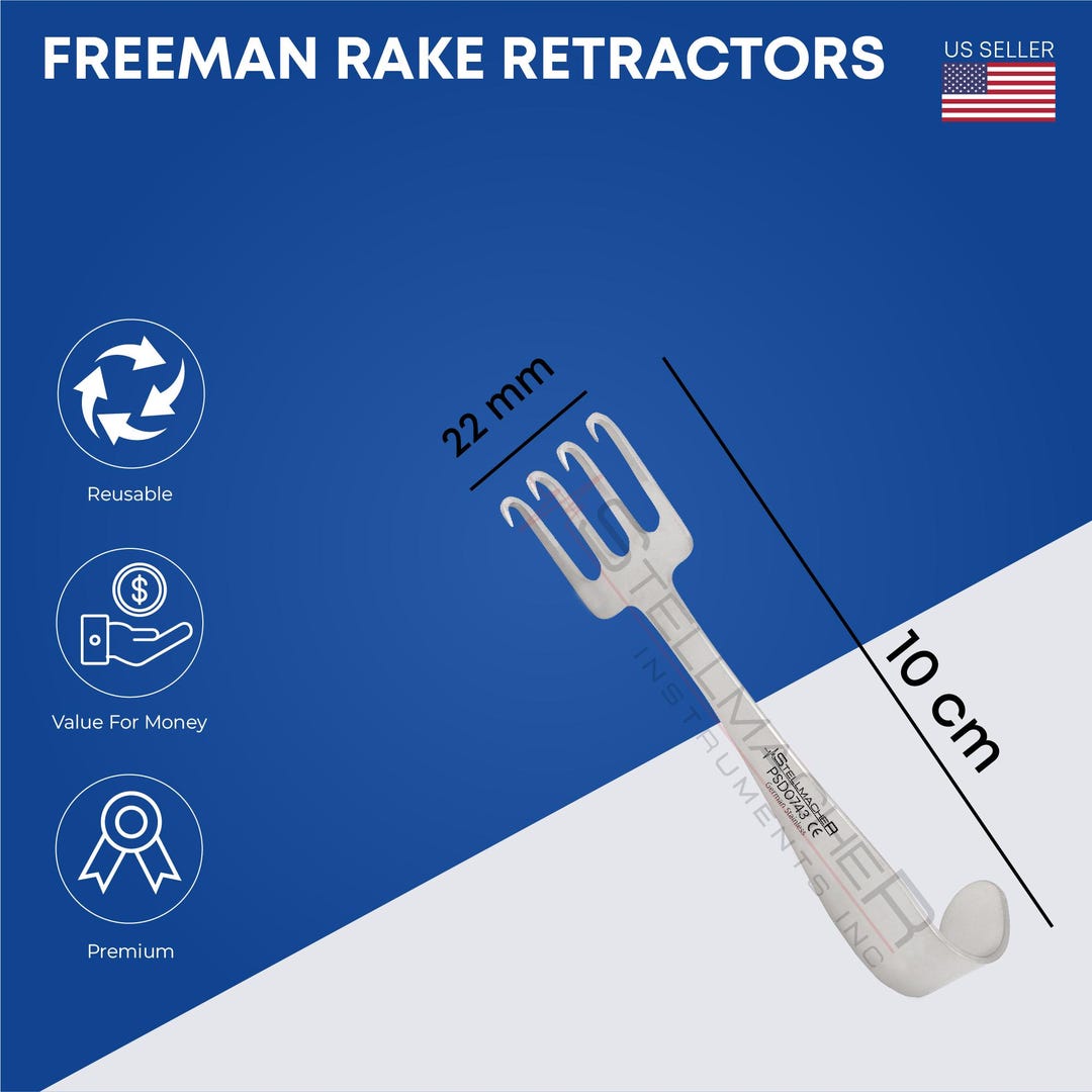 FREEMAN RAKE Surgical Retractors Premium Blade 22 Mm - Length 10 Cm ...