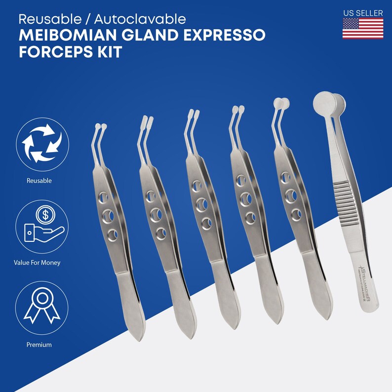 6 Pcs Meibomian Gland Expressor Forceps Eyelid Tweezers Kit Ophthalmic ...