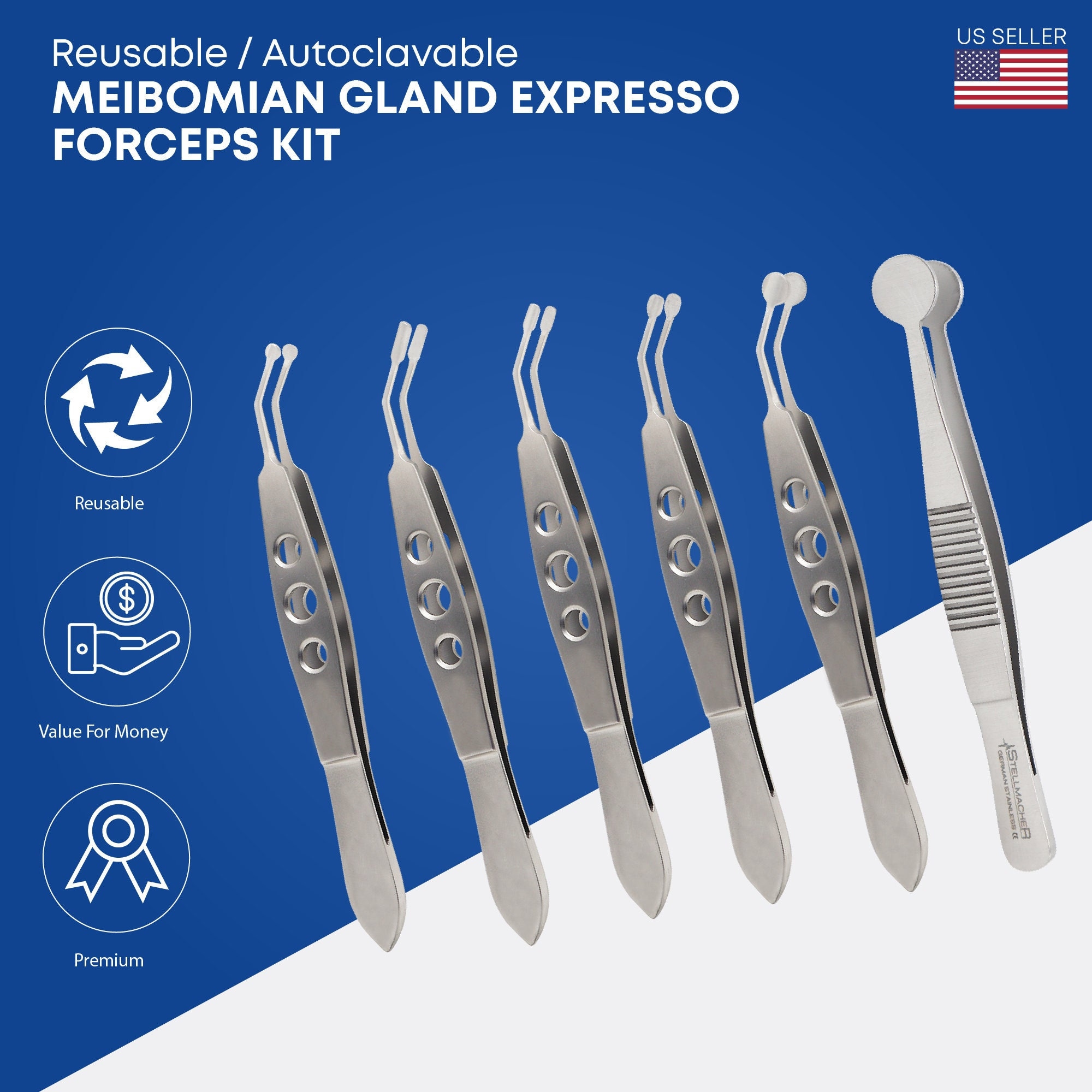6 Pcs Meibomian Gland Expressor Forceps Eyelid Tweezers Kit Ophthalmic ...