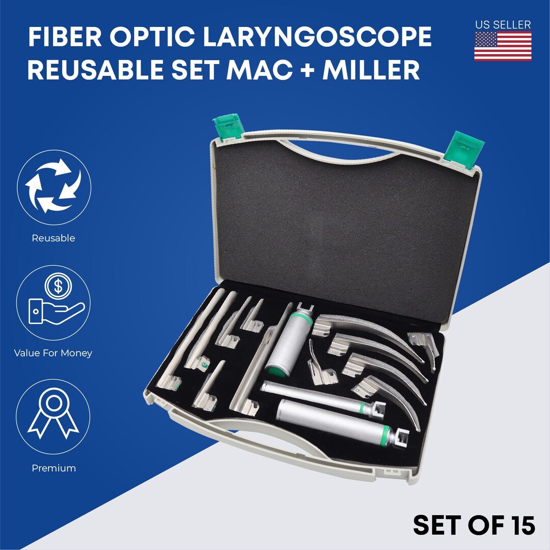 Reusable Fiber Optic Macintosh & Miller Laryngoscope Set 15 Pcs Led ...