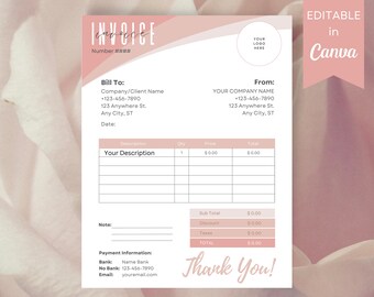 Invoice Template, Invoice Template Editable, Small Business Custom ...