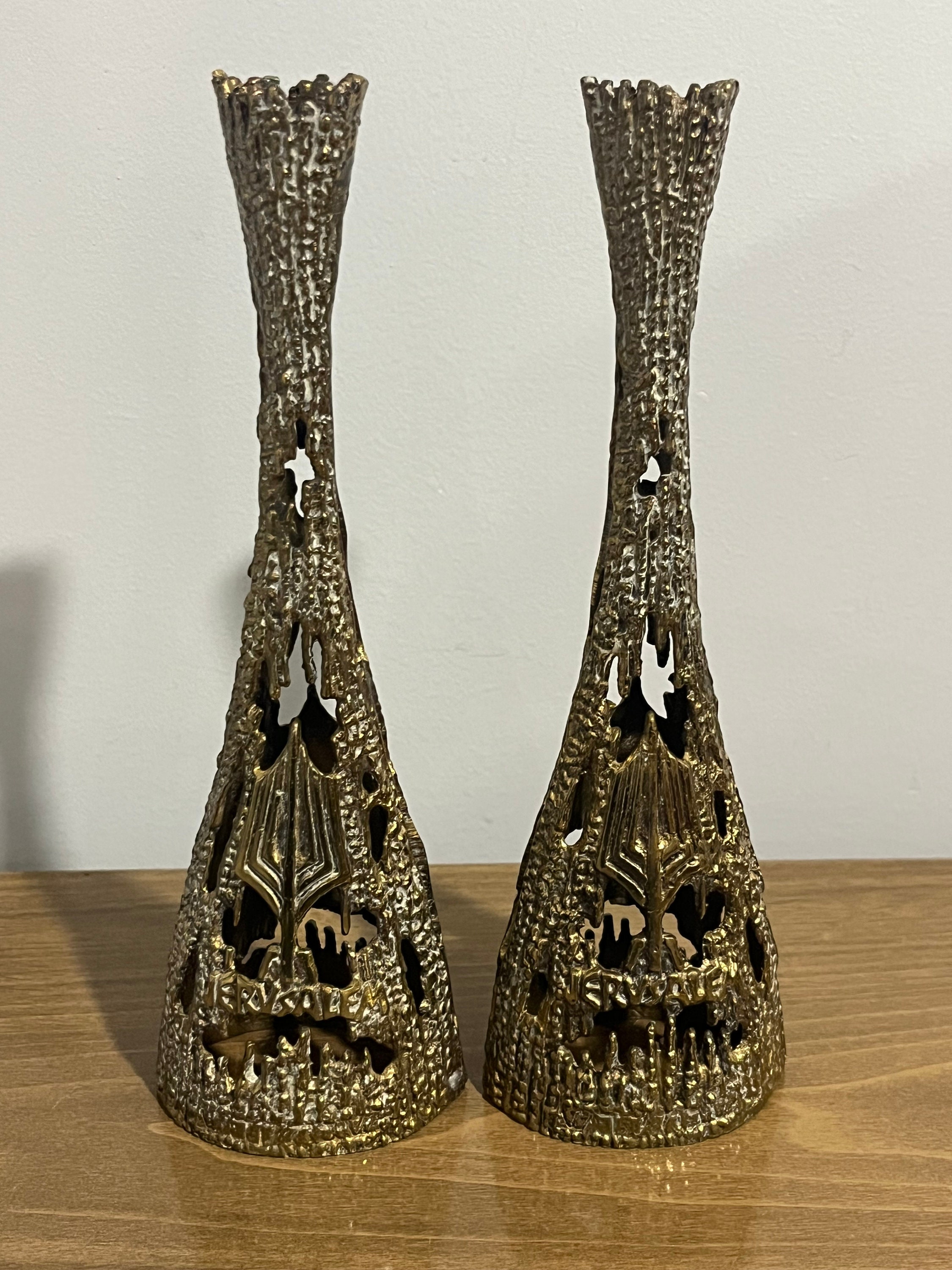 Wainberg israel Brass Shabbat Candle Holder Pair - Etsy Israel