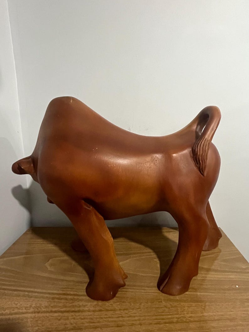 Vtg Wood Carved Bull - Etsy