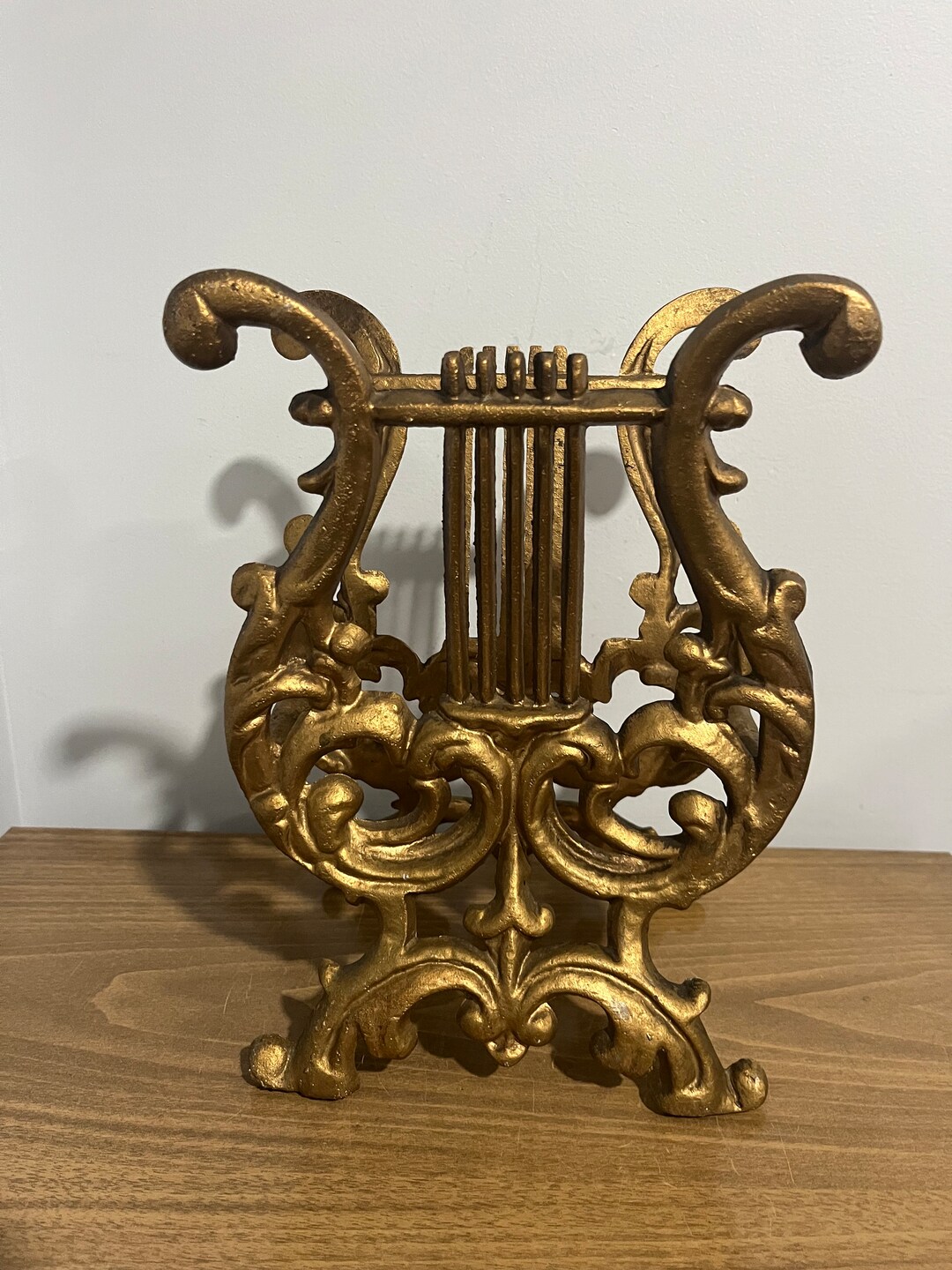 Vtg Brass Harp Shaped Magazine Rack - Etsy