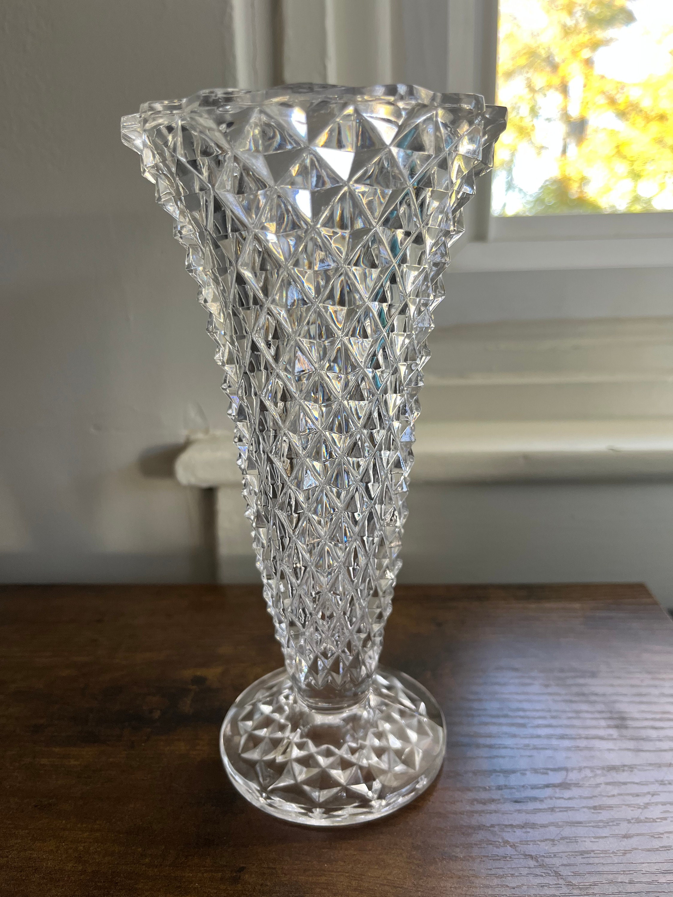 Vintage Cristal Diamond Cut Glass Vase - Etsy