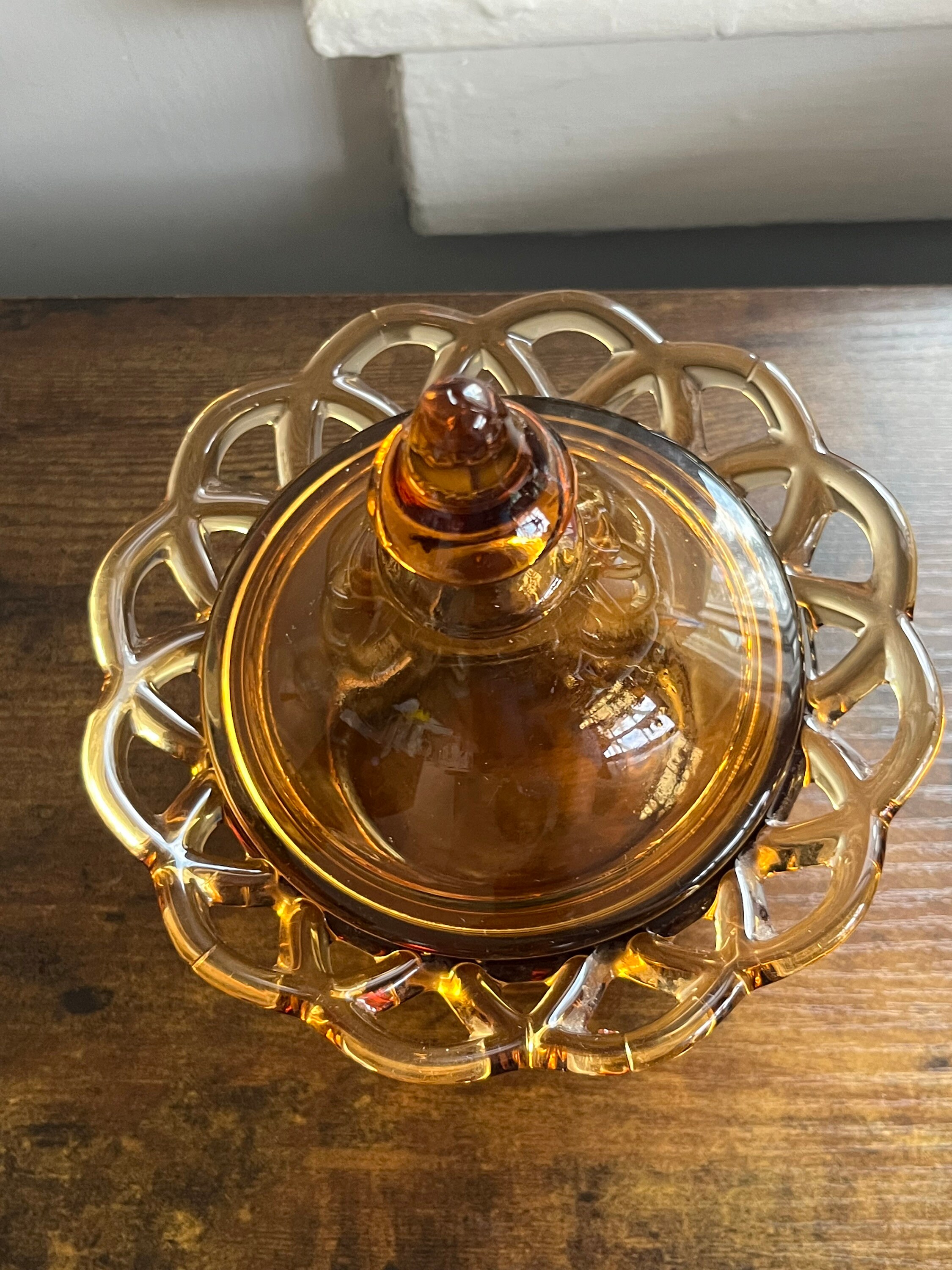 Vintage 19th Century Amber Glass Candy Dish With Lid - Etsy