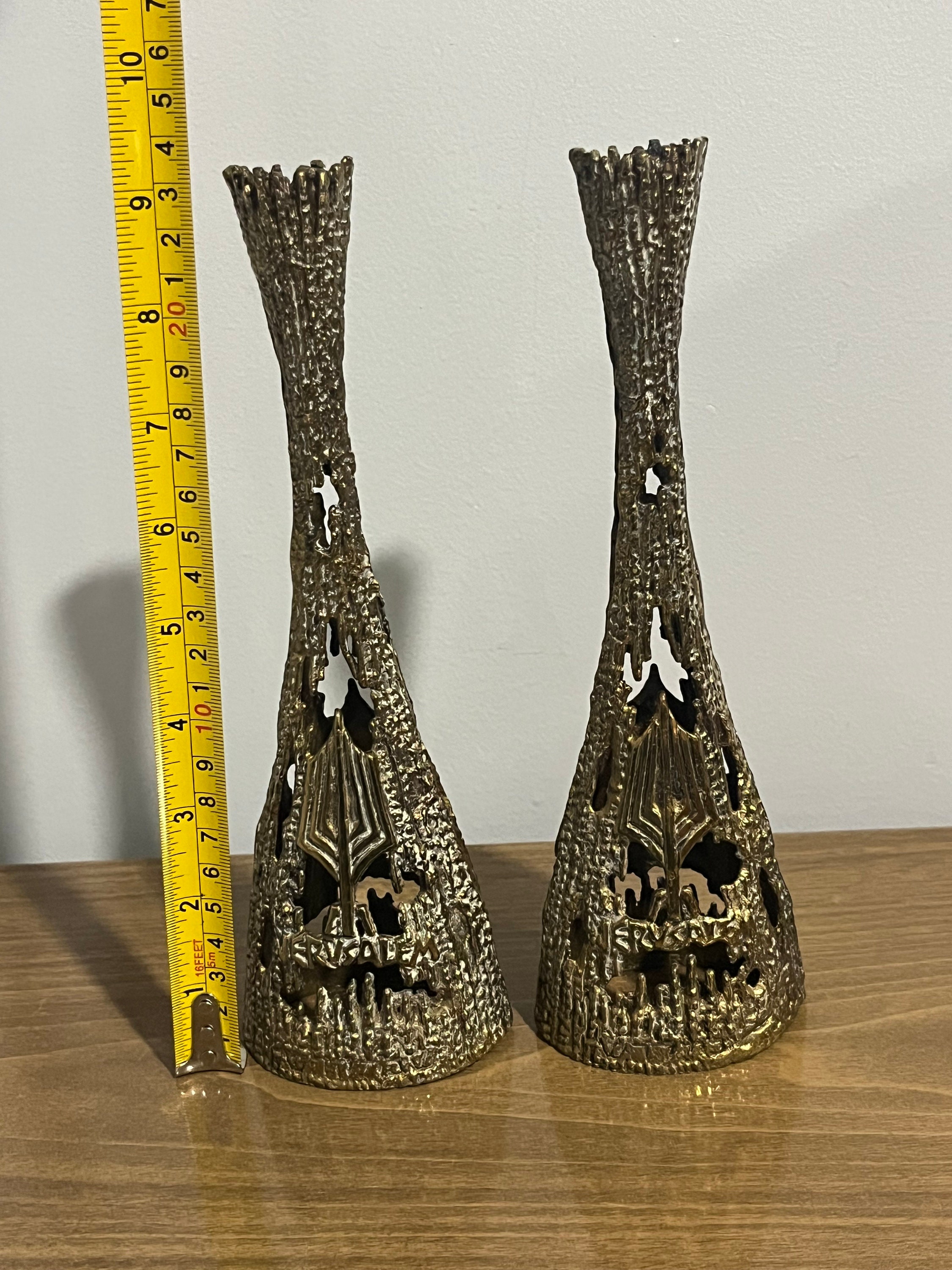 Wainberg israel Brass Shabbat Candle Holder Pair - Etsy