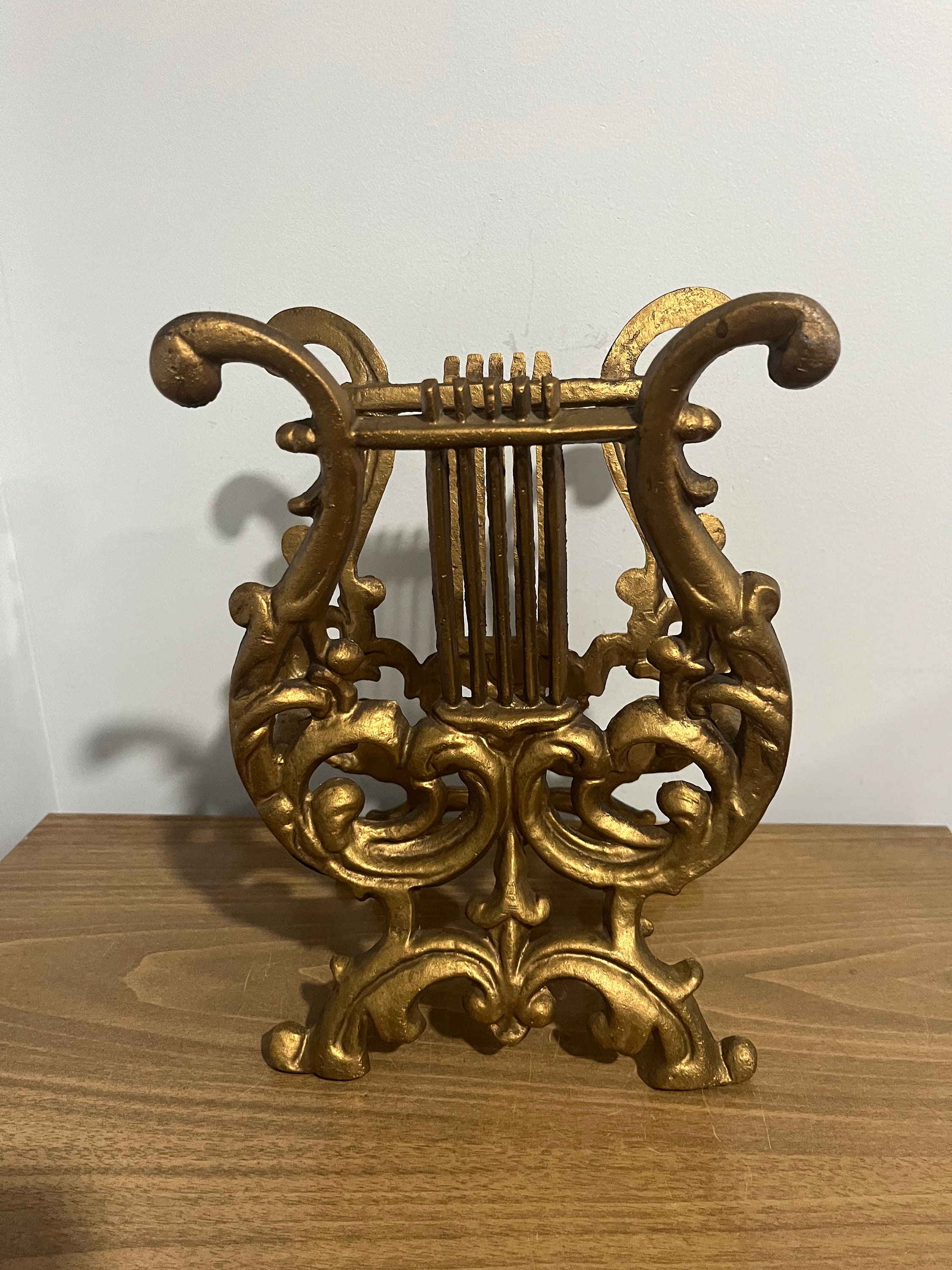 Vtg Brass Harp Shaped Magazine Rack - Etsy