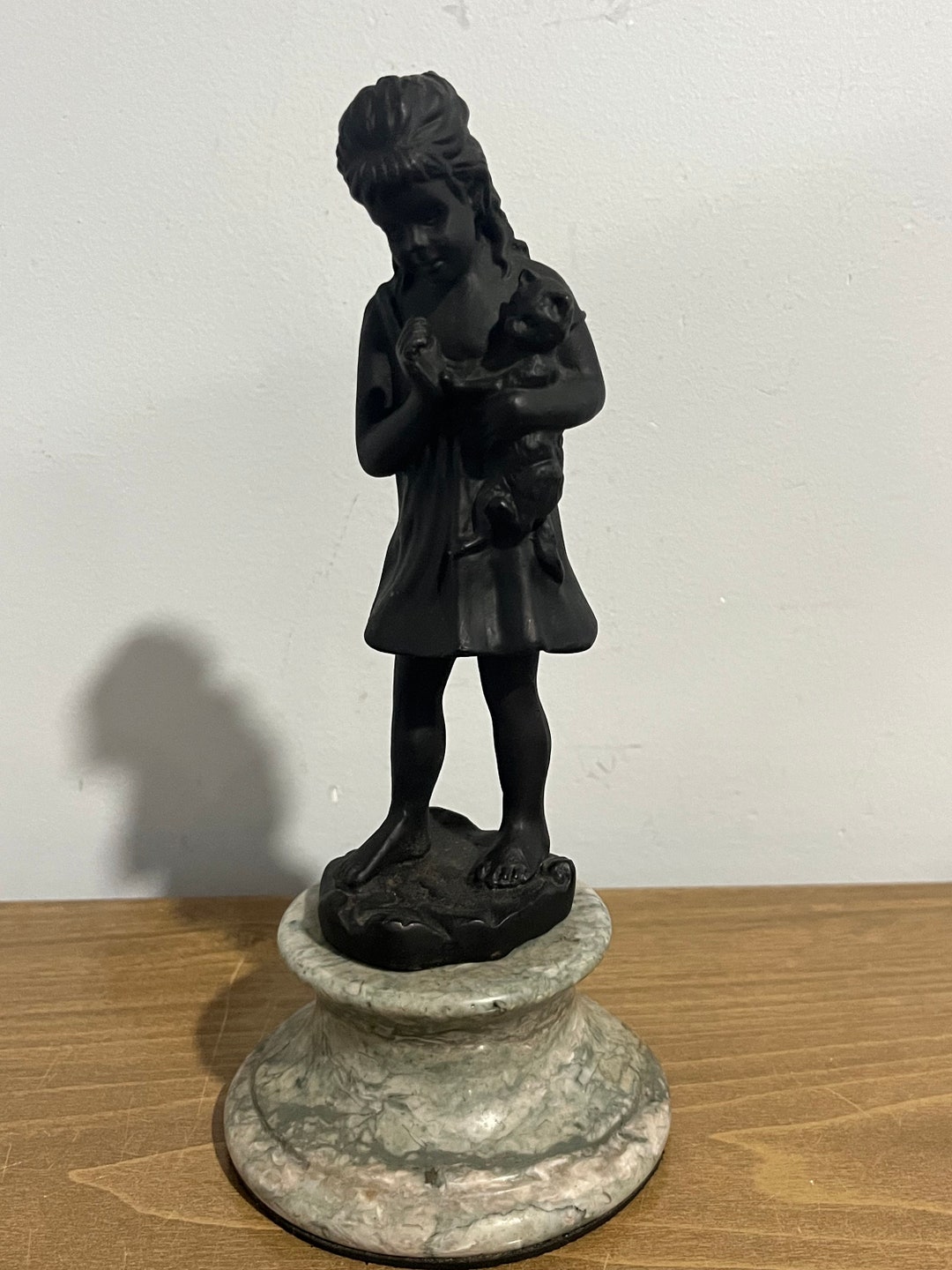 Vtg Bronze Statue of Little Girl Holding a Cat on Marble Base - Etsy