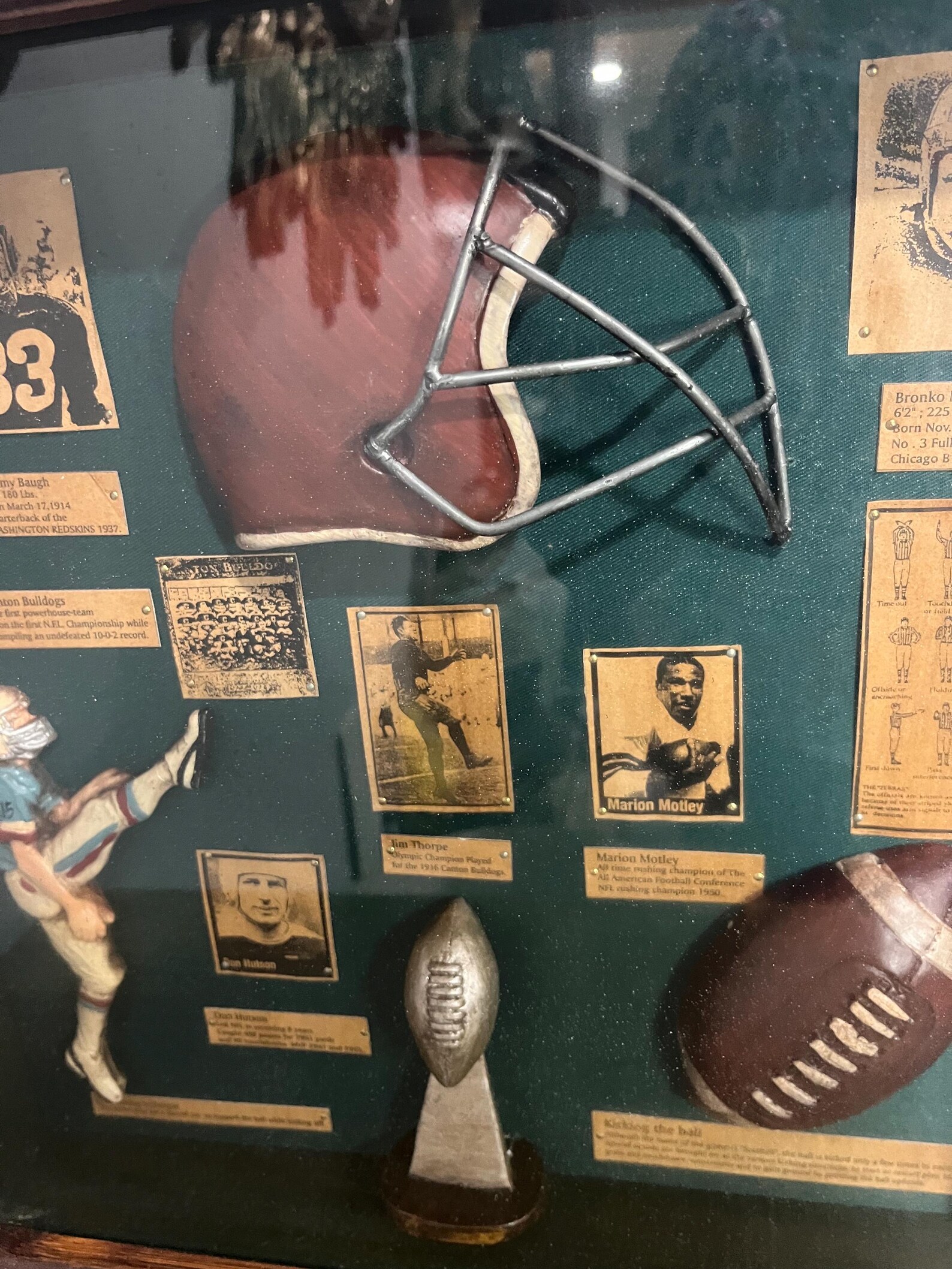 Vintage Wood Football Shadow Box Sammy Baugh Don Huston Jim Thorpe and ...