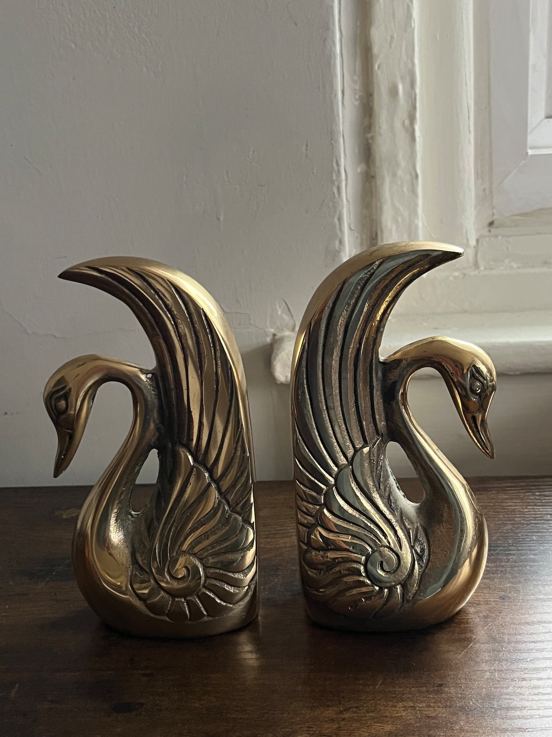 Vintage Pair of Solid Brass Swan Bookends - Etsy