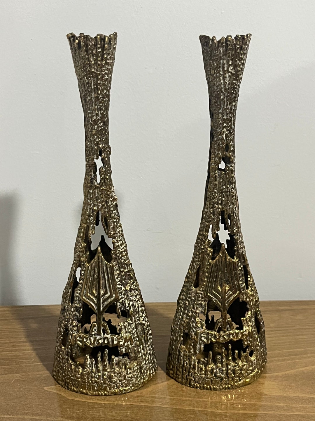 Wainberg israel Brass Shabbat Candle Holder Pair - Etsy Israel