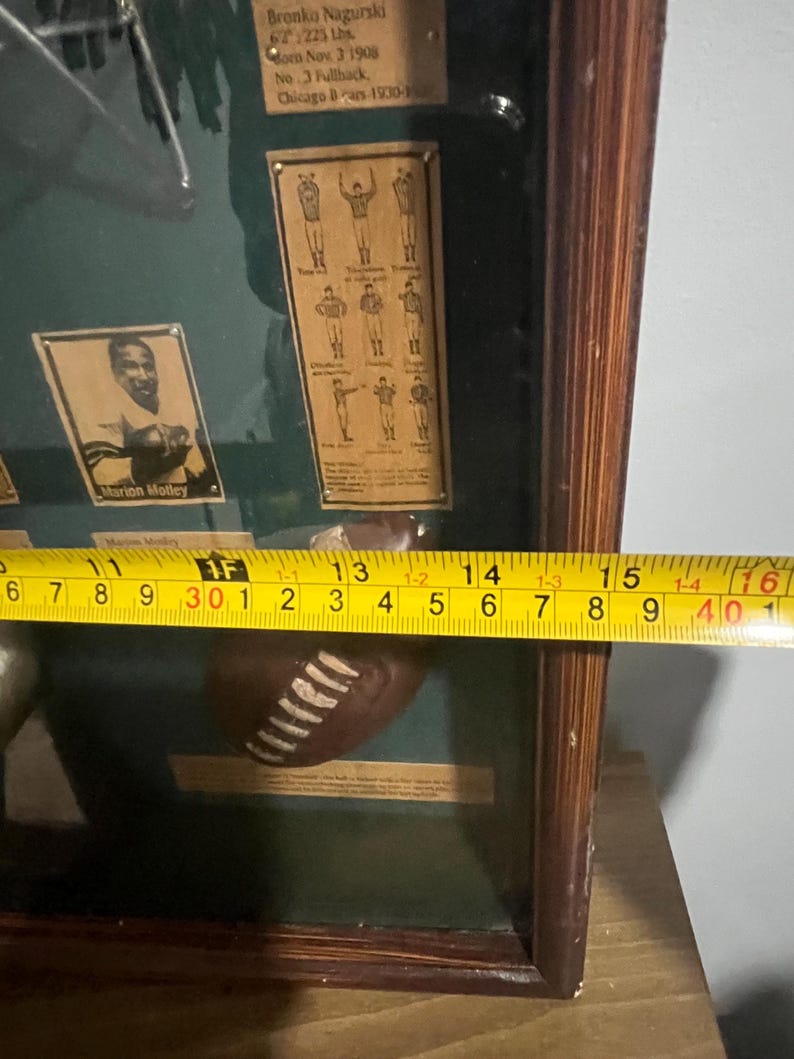 Vintage Wood Football Shadow Box Sammy Baugh Don Huston Jim Thorpe and ...