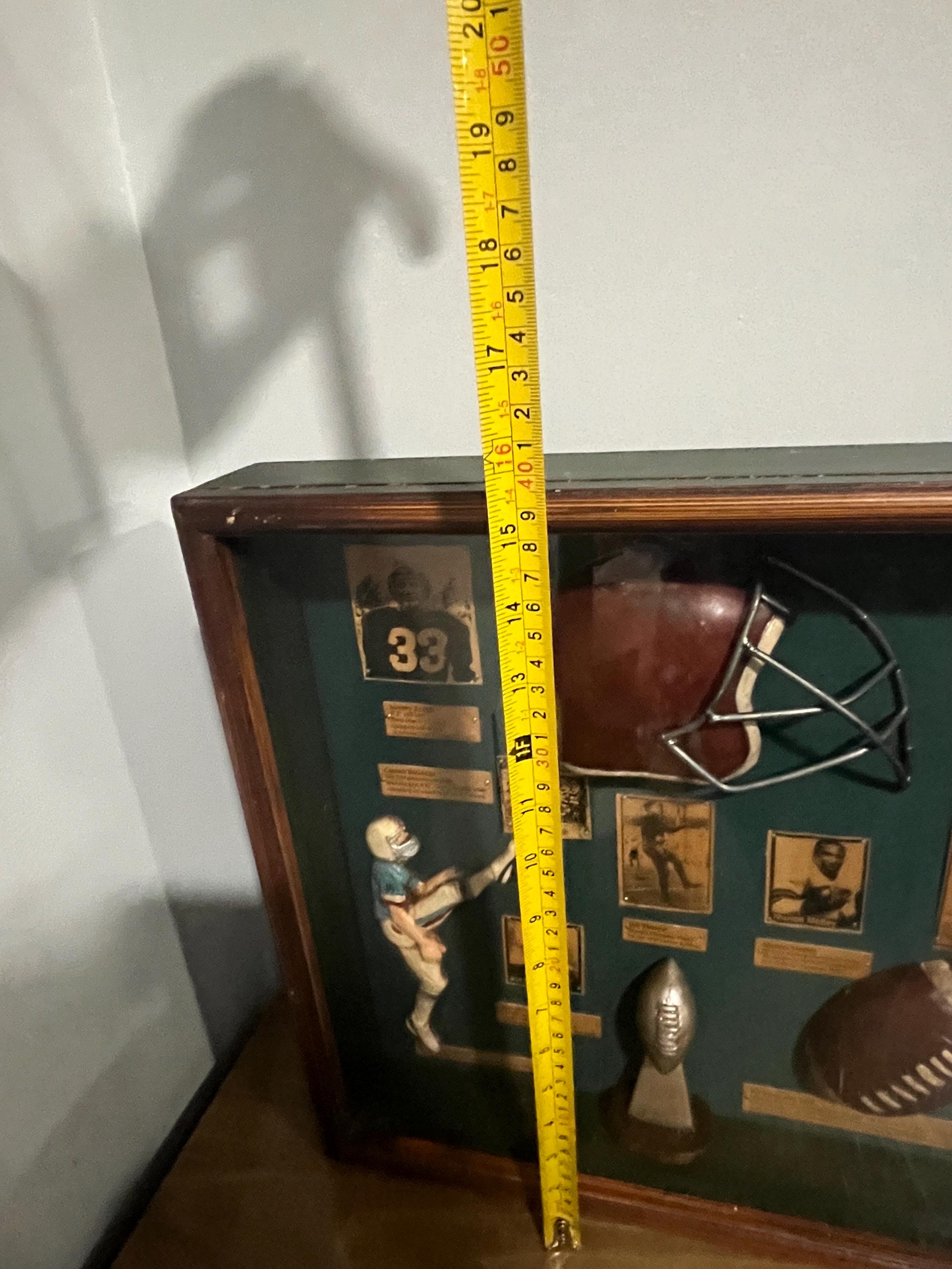 Vintage Wood Football Shadow Box Sammy Baugh Don Huston Jim Thorpe and ...