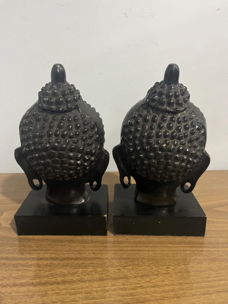 Vintage Pair of Bronze/metal Buddha Heads on Wooden Base - Etsy