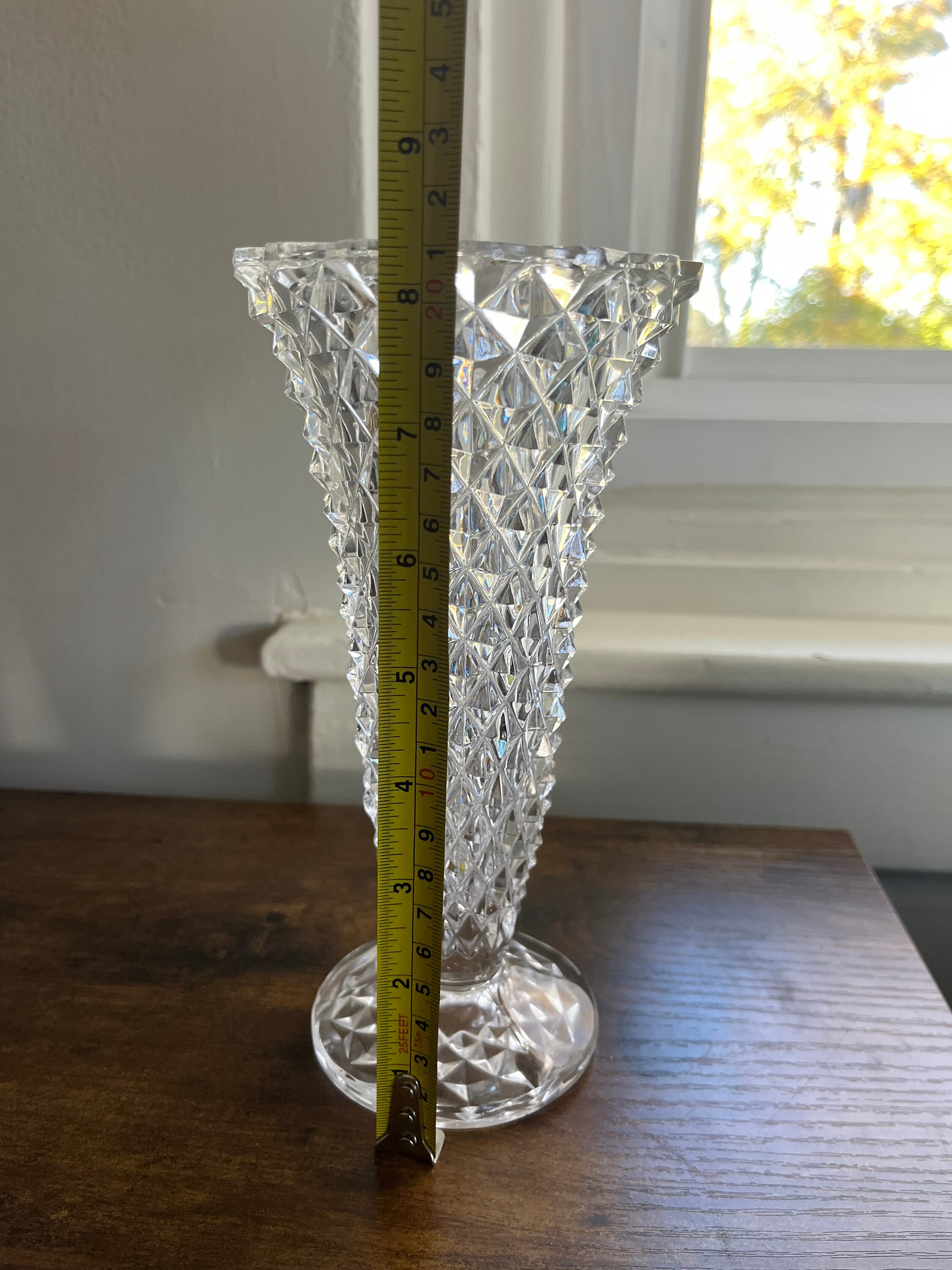 Vintage Cristal Diamond Cut Glass Vase - Etsy