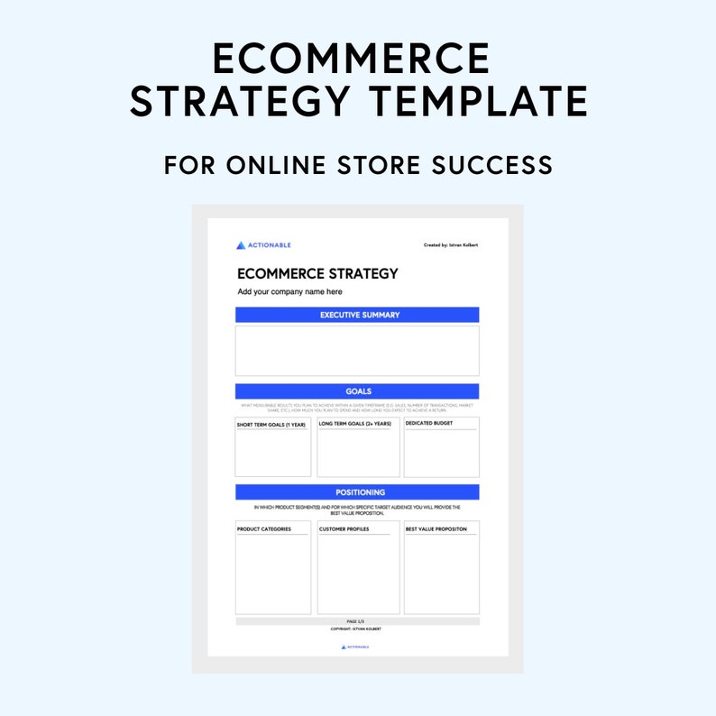 Ecommerce Strategy Template - Fillable and Printable Strategy for ...