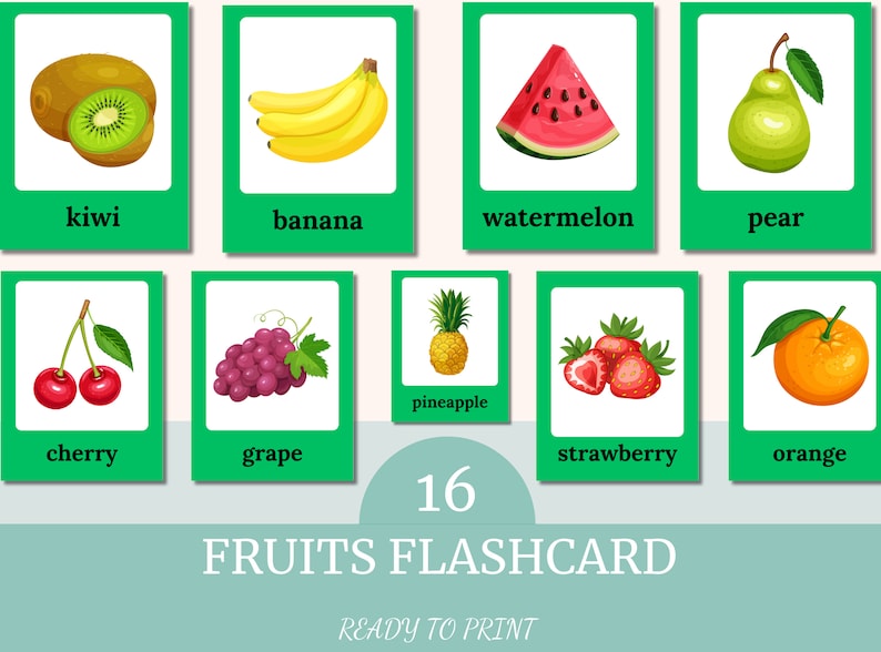 Fruits Flashcards: Montessori Educational Cards (printable PDF) - Etsy