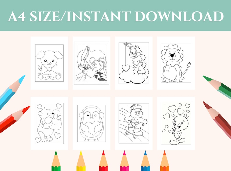 Valentine's Day Coloring Book: 30 Kids Activity Pages (PDF & PNG) - Etsy