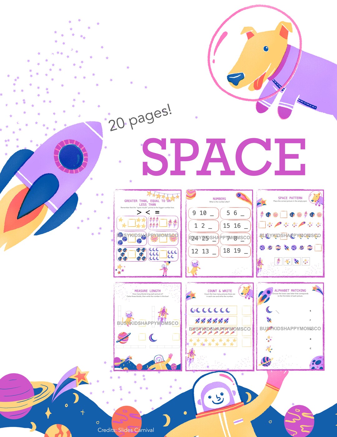 20 Pages SPACE / ASTRONAUT Activity Pack Printable Activity Bundle Pack ...