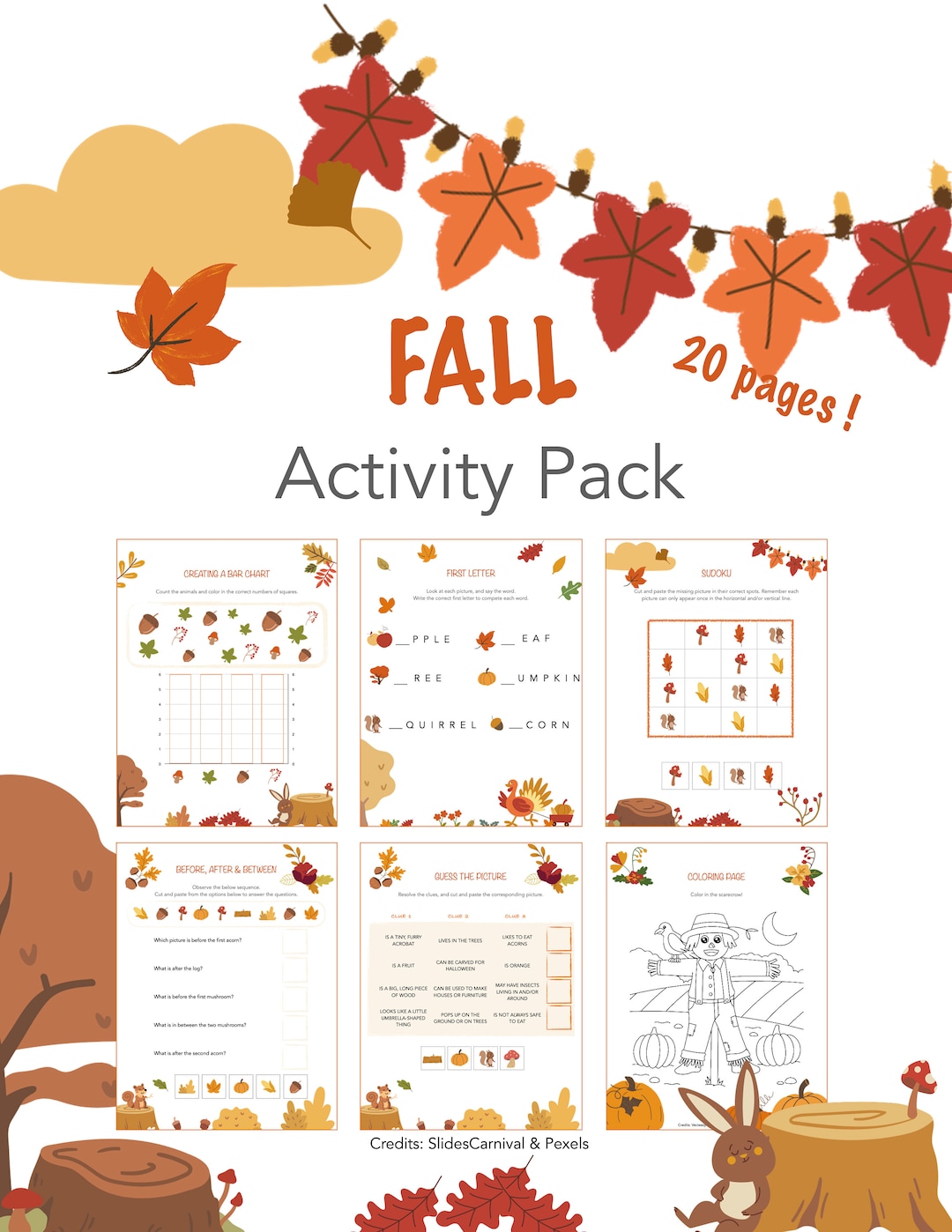 20 Pages Fall Activity Pack Printable Activity Bundle Pack / Party ...