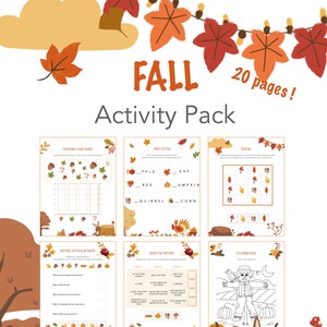 20 Pages Fall Activity Pack Printable Activity Bundle Pack / Party ...