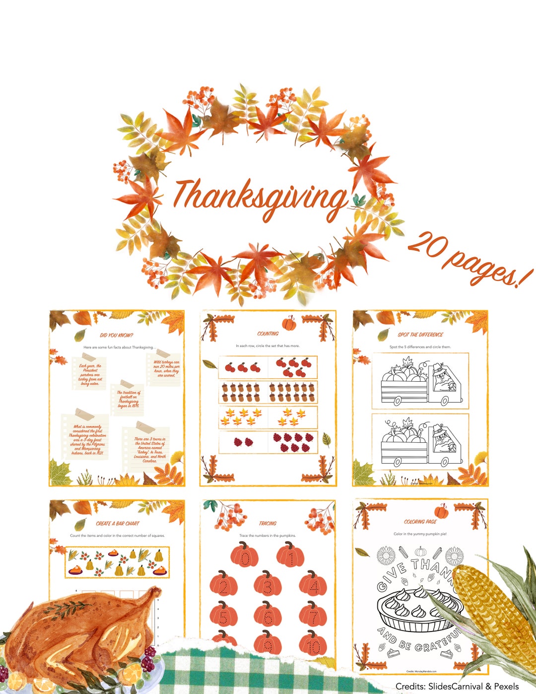 20 Pages Thanksgiving Activity Pack Printable Activity - Etsy