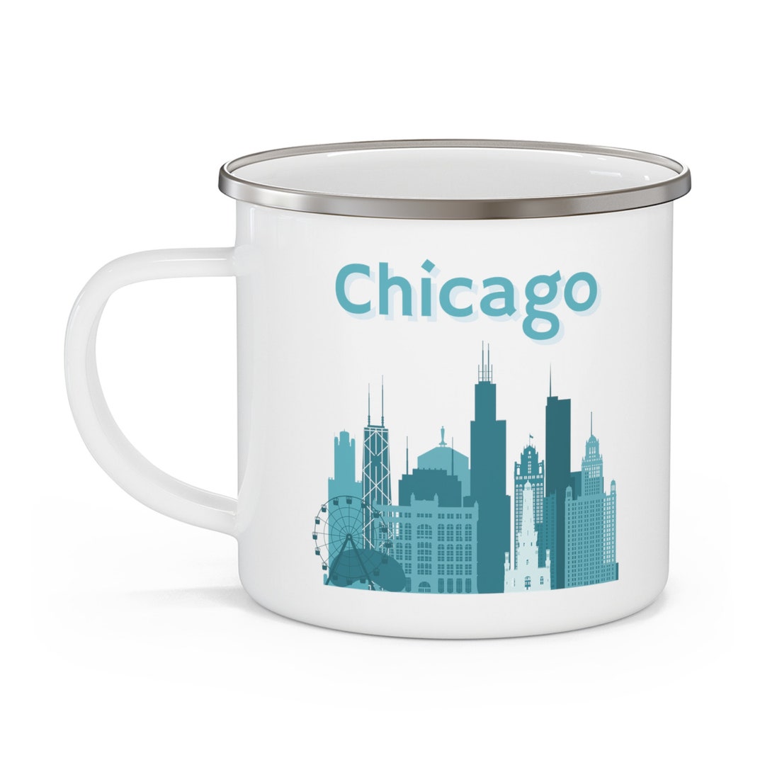Chicago Iconic Buildings and Chicago Flag Enamel Camping Mug, Chicago ...