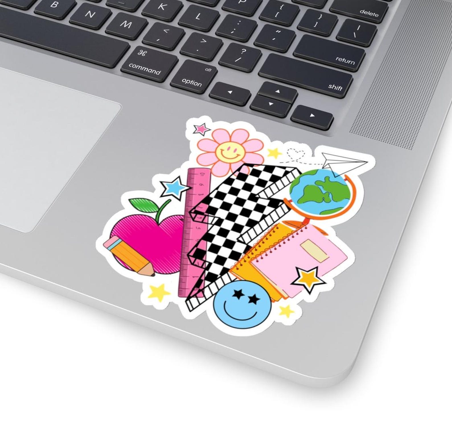 Checkered Back to School Lightening Bolt Teacher Sticker, Teacher Flare ...