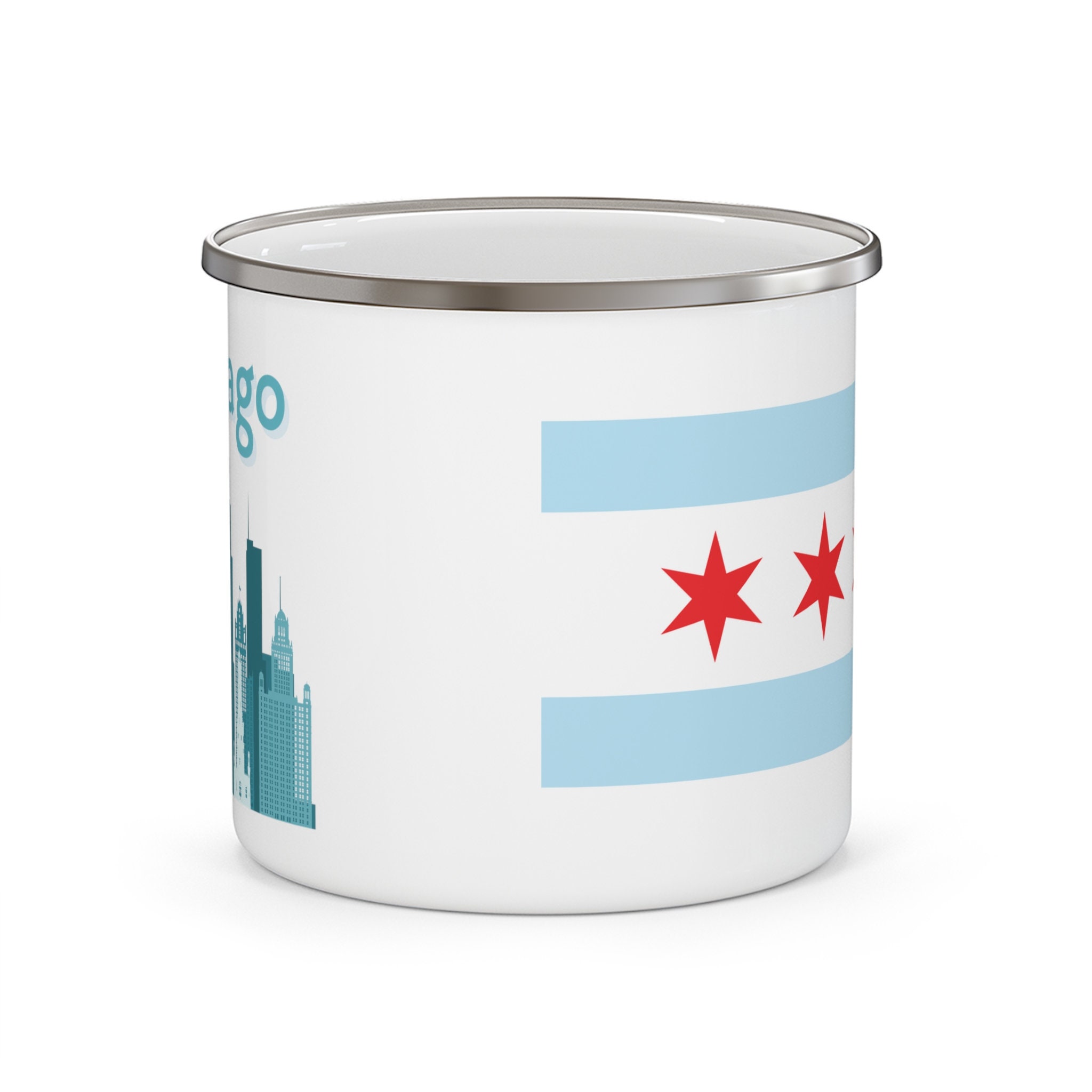 Chicago Iconic Buildings and Chicago Flag Enamel Camping Mug, Chicago ...