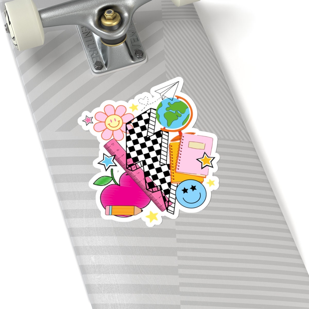 Checkered Back to School Lightening Bolt Teacher Sticker, Teacher Flare ...