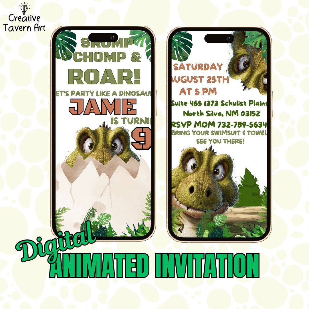 Three Rex Invitation, Animated T-rex Dinosaur Party Video Invite for ...