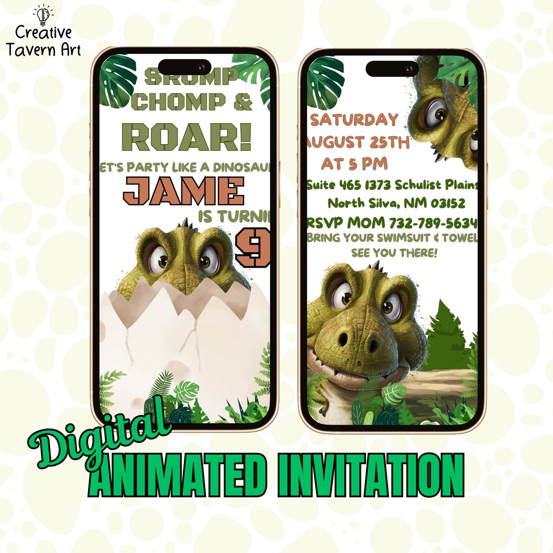 Three Rex Invitation, Animated T-rex Dinosaur Party Video Invite for ...