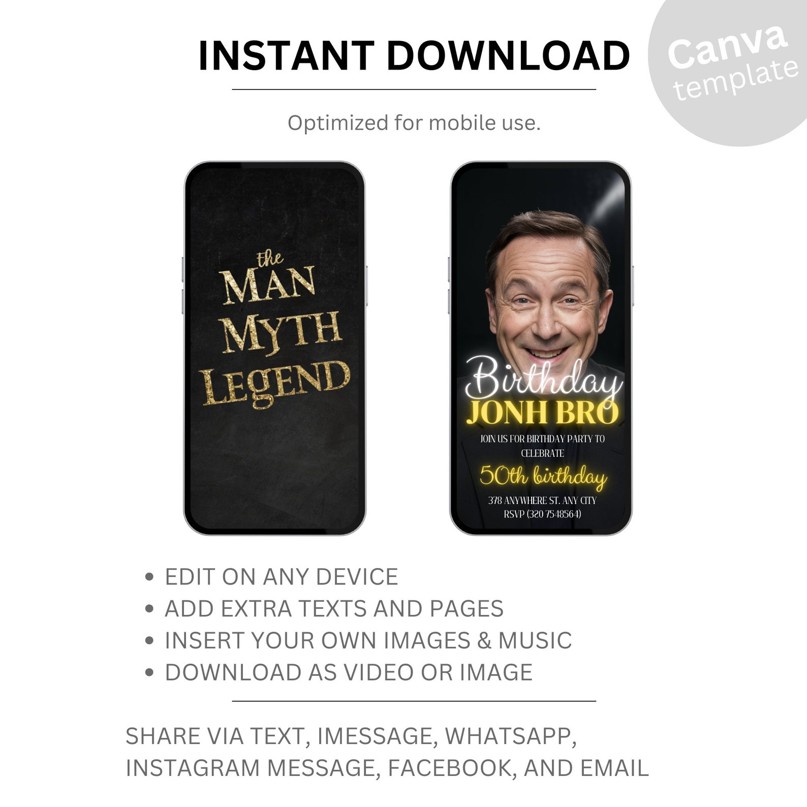 The Man the Legend Birthday Invitation, 50th 40th Birthday Party ...