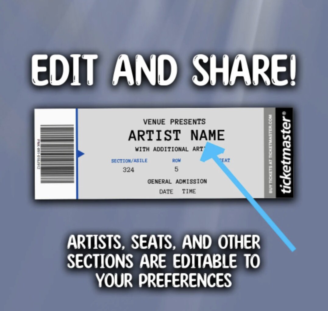 Concert Ticket Digital Download Template Fully Customizable for Print ...