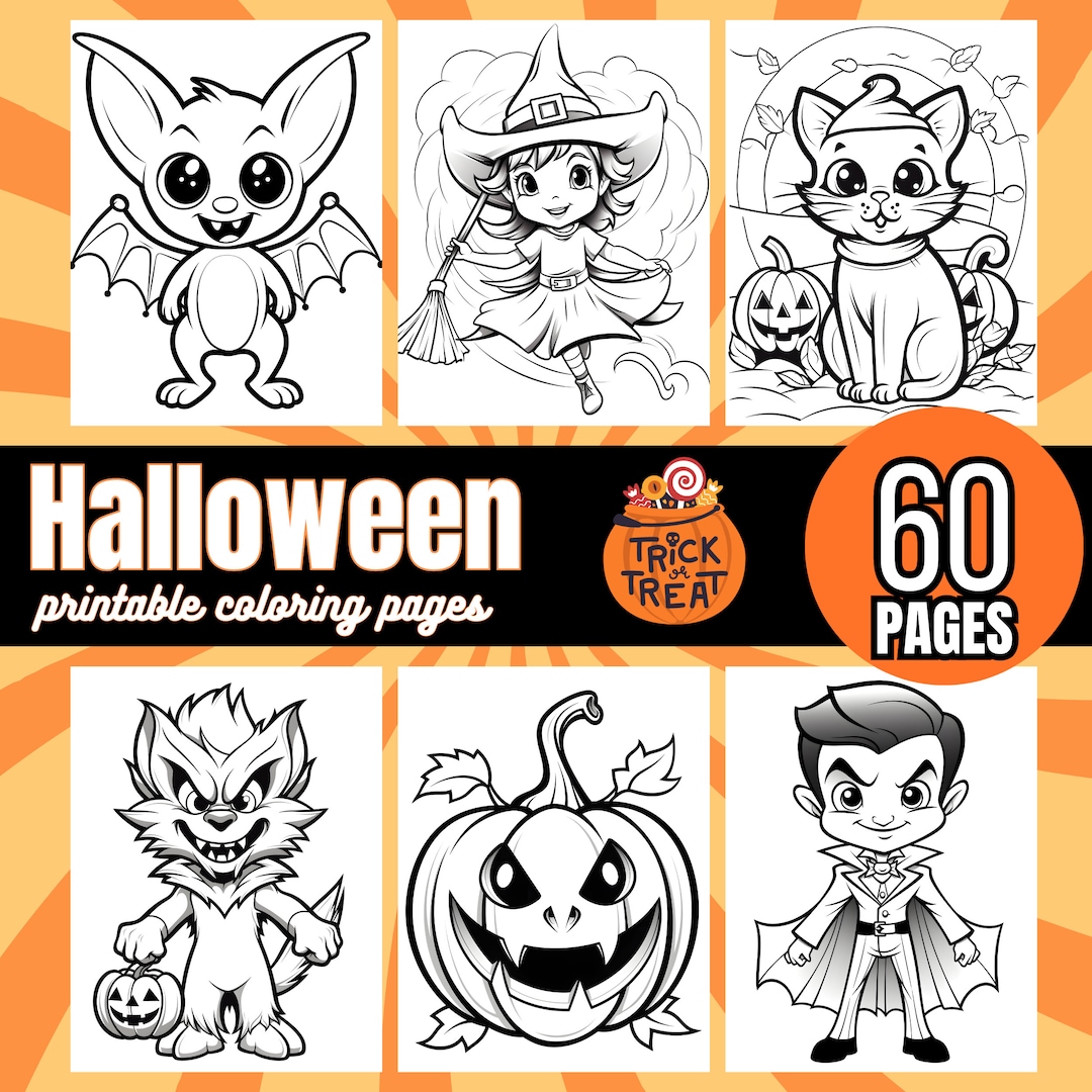 Halloween Coloring Pages for Kids. 60 Page Halloween Coloring Printable ...