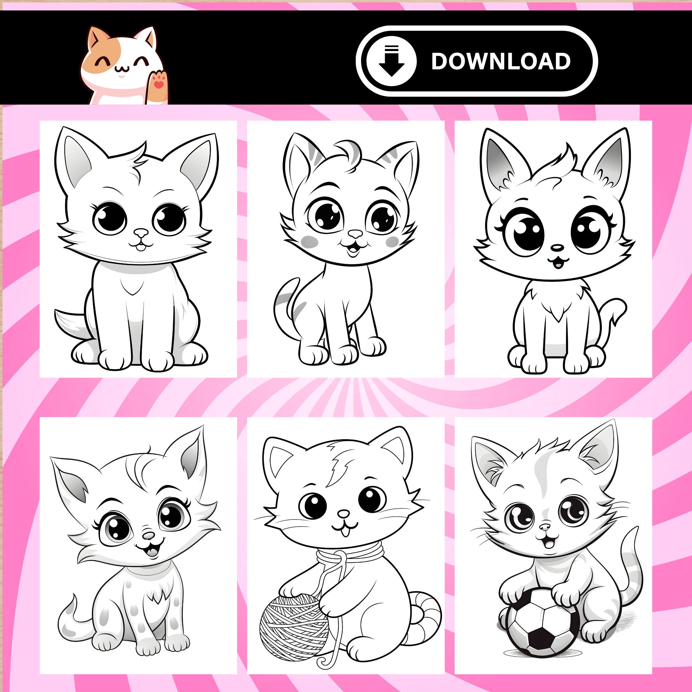 Cute Cats Coloring Pages for Kids. 19 Page Cat Coloring Printable ...