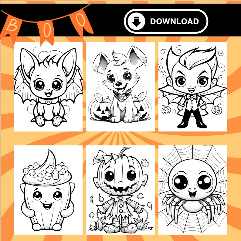 Cute Kawaii Halloween Coloring Pages for Kids. 55 Page Halloween ...