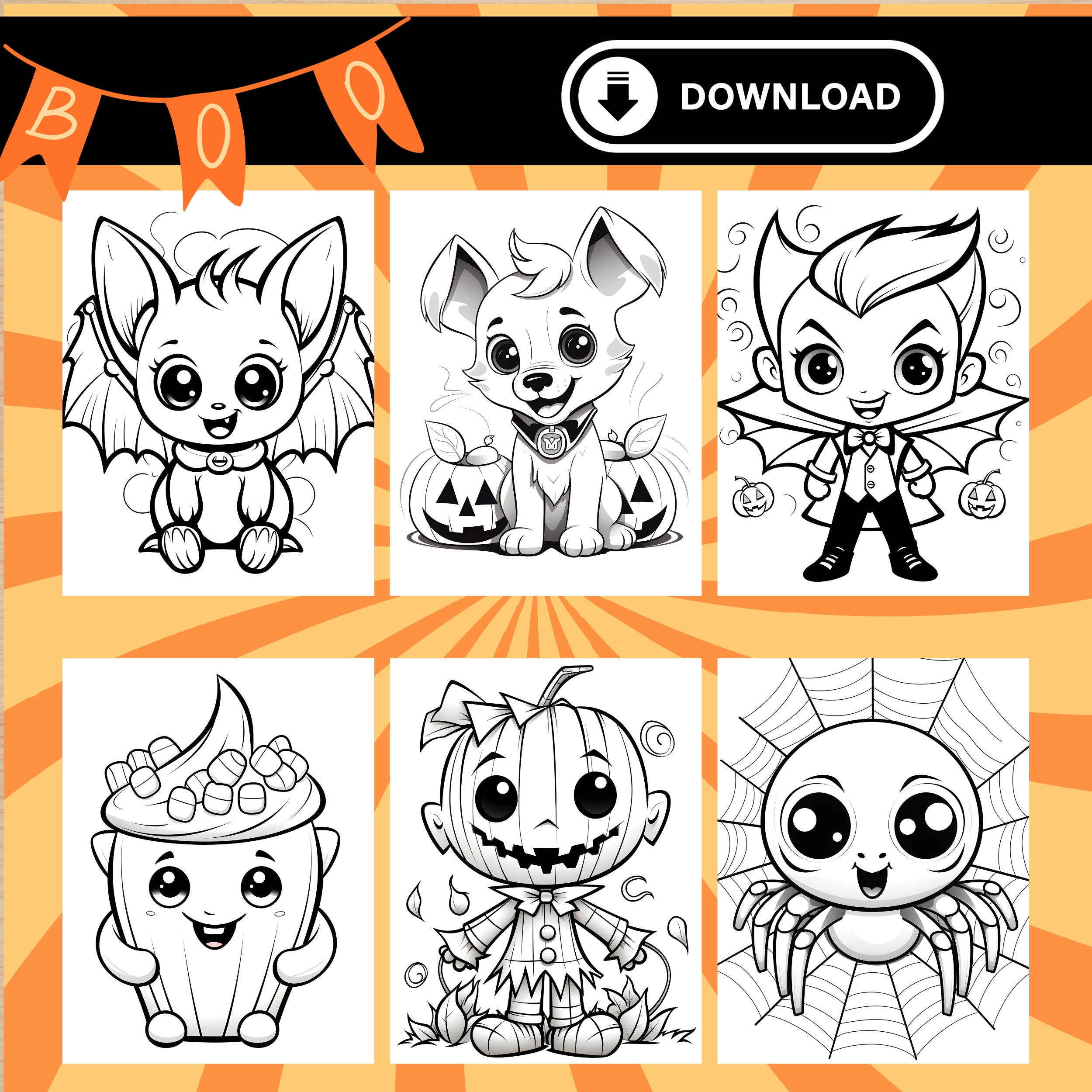 Cute Kawaii Halloween Coloring Pages for Kids. 55 Page Halloween ...