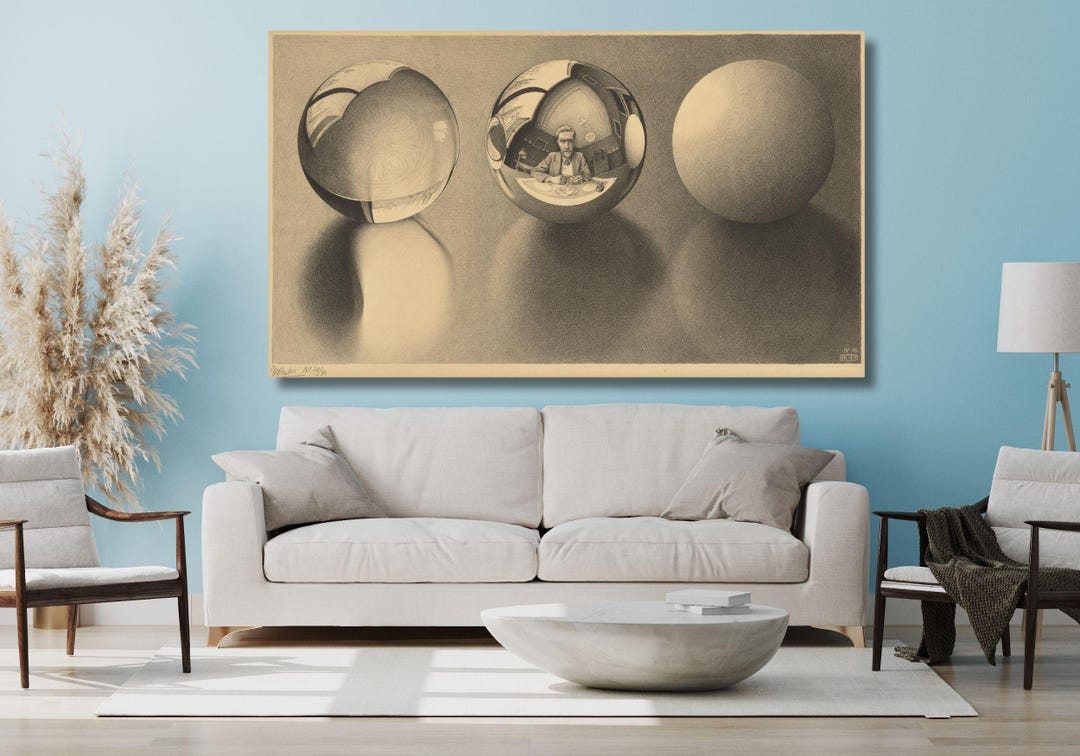 M C Escher - Three Spheres II (1946) Quality Print Framed Canvas Wall ...