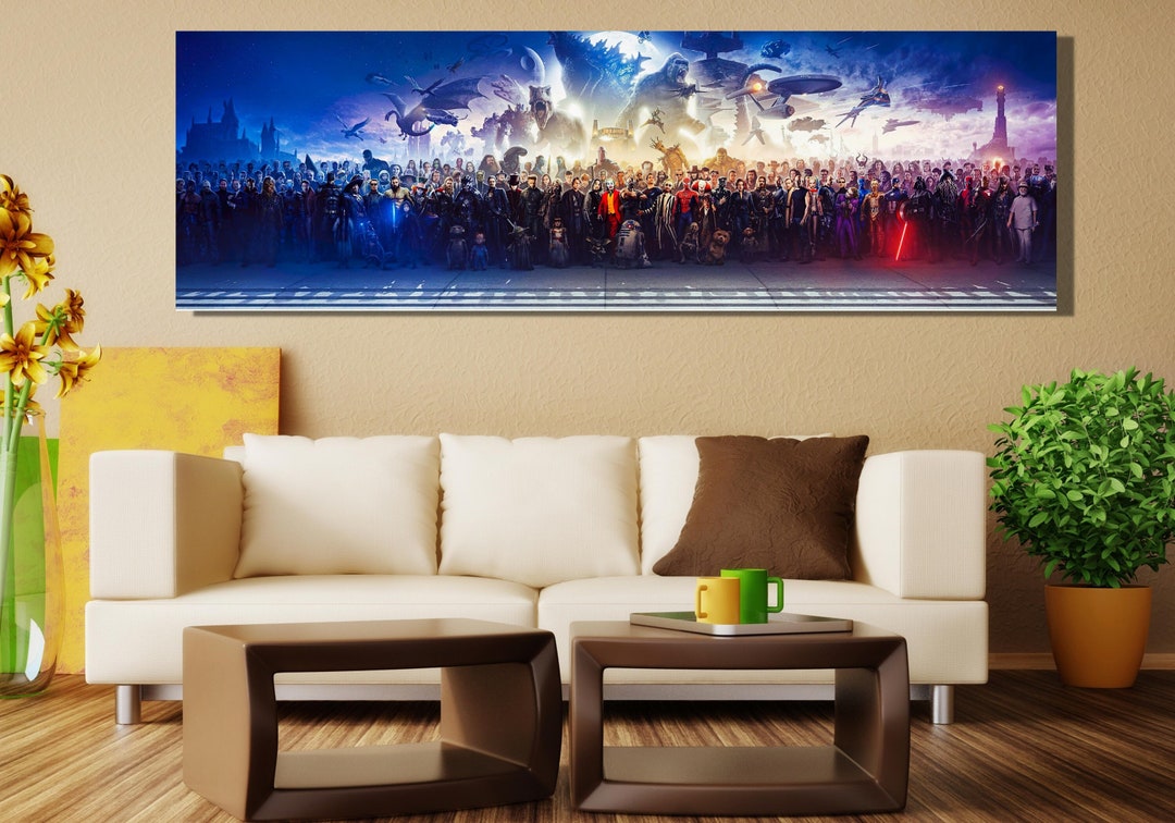 150 Movie Blockbuster Characters Panorama Ready to Hang Canvas Wall Art ...