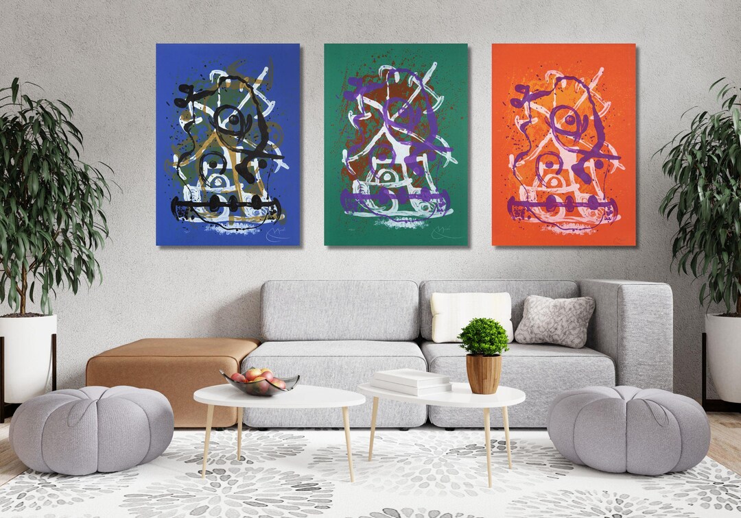 Set of 3 Joan Miro Chevauchée Violet 1969 Canvas Wall Art,joan Miro ...