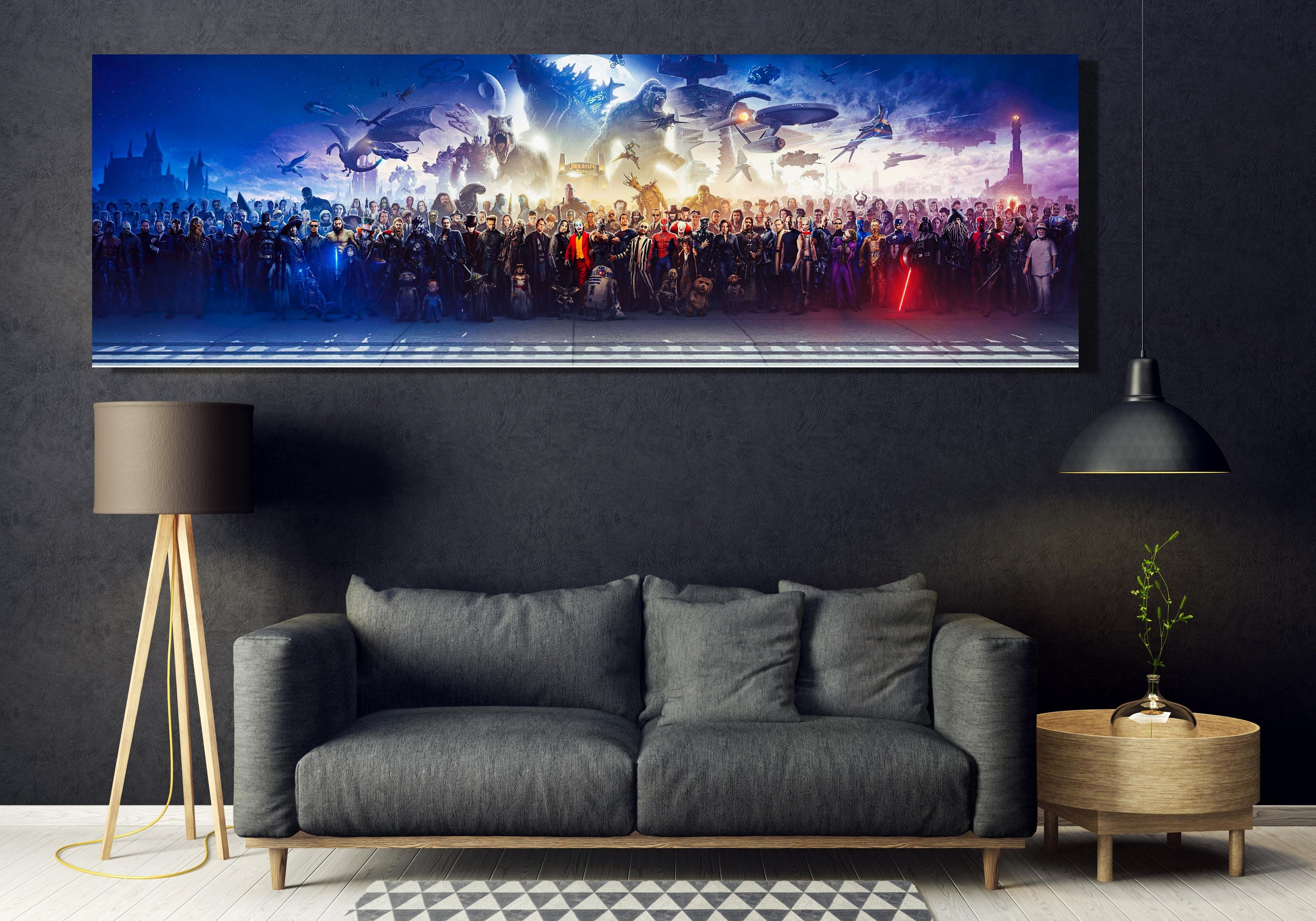 150 Movie Blockbuster Characters Panorama Ready to Hang Canvas Wall Art ...